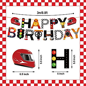 Race Car Party Decorations Race Car Happy Birthday Banner Race Car Hanging Swirls Car Themed Honeycomb Centerpieces for Race Car Birthday Baby Shower Party Supplies