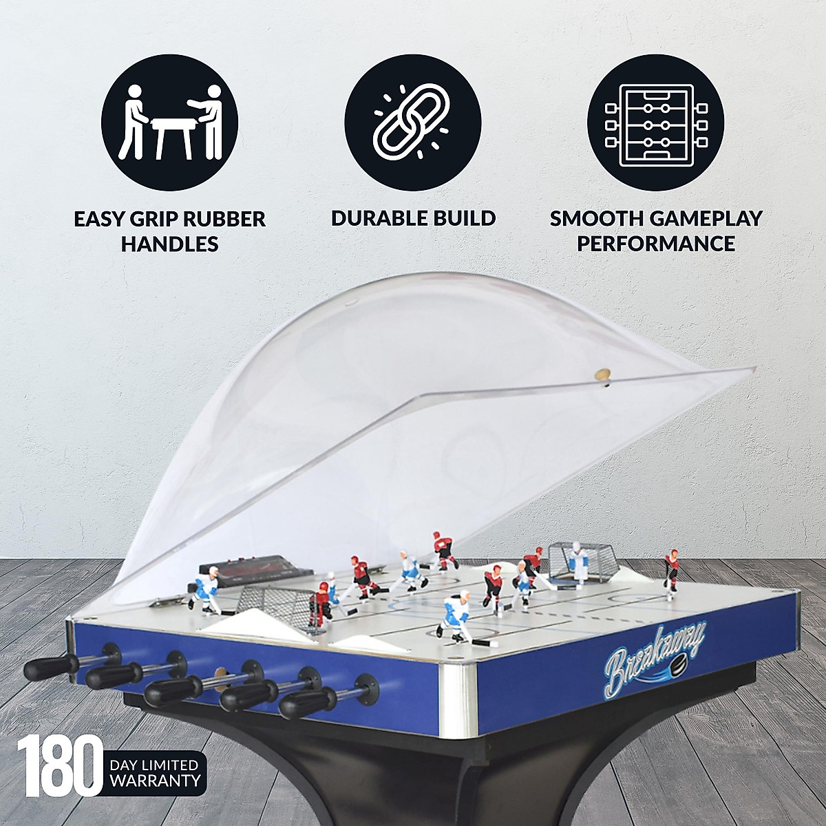 Hathaway Breakaway 41-In Dome Hockey Table for Family Room - With EZ-Grip Handles, Easy-Open Dome Top, LED Scoring Unit, Durable Chrome-Plated Metal Accents & Stable Leg Levelers - Blue/Black Finish