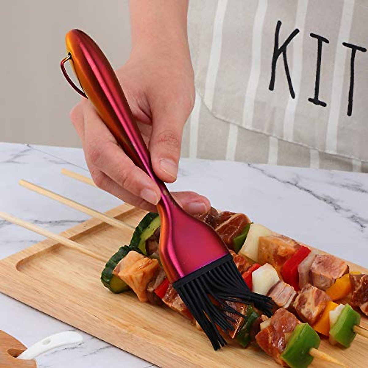 2 Pack Grill Basting Brush with 2 Pack Back Up Silicone Brush Heads, No Shed Bristles Stainless Steel Handles Heatproof Rust Resistant, Pastry Brushes for Kitchen Cooking BBQ, Dishwasher Safe Orange