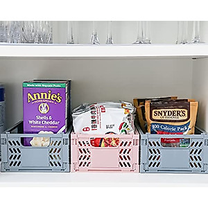 Chloe Emily & Co Stylish Stackable Storage Bins | Sets Plastic Sturdy Foldable Storage Crates for Office, Pantry, Bathroom & Kitchen Organization | Set of 2 (Large, Pink)