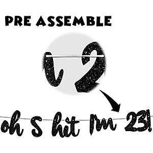 Oh I’m 23! Banner Backdrop Glitter Black Hallo Twenty Three Cheers to 23 Years Old Theme Decor for Man Woman Happy 23rd Birthday Party Photo Studio Prop Flag Decorations Favors Supplies