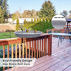 Hpycohome Bird Bath for Outdoors, Horizontally Stable Durable Large Capacity Birdbath for Deck Mount with Adjustable Metal Clamp for Garden Patio Lawn Decorative