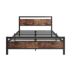HOJINLINERO Full Size Bed Frame with Headboard, Heavy Duty Platform Bed Frame Full Reinforced Steel Square Tube Platform Strong Slats Support/No Box Spring Needed,Black