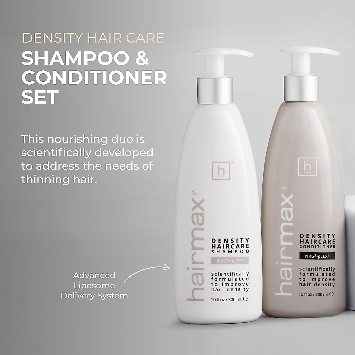 Hairmax Density Haircare Shampoo & Conditioner Set - For Thinning Hair Loss - Supports Hair Density - Invigorates Hair & Scalp - For Men & Women - pH-Balanced - 10 fl oz (2 Bottles)