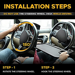 EcoNour 2 in 1 Car Steering Wheel Desk | Steering Wheel Tray for Laptop Car Mount with Pen Holder | Car Food Tray for Eating with Drinks Holder | Multipurpose Travel Car Accessories
