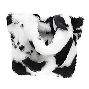 VALICLUD 1pc White Women's Leisure Fashion- Winter Bag Handbag Black Fluffy Warm Cow Tote Hobo One-shoulder Gifts Shopping Women New Print Daily Bucket Faux Comfortable Armpit Handbags