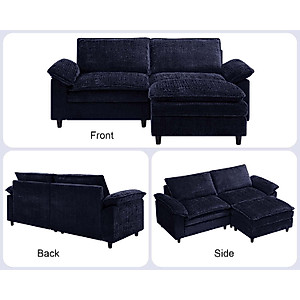 Suheww Cloud Sofa sectional Modular Loveseat Sofa couches, 86.6" Modern 2-Seat Convertible Loveseat Sofa with Ottoman, Comfy L-Shaped Extra Deep Seat Sofa Couch for Living Room Apartment（Blue
