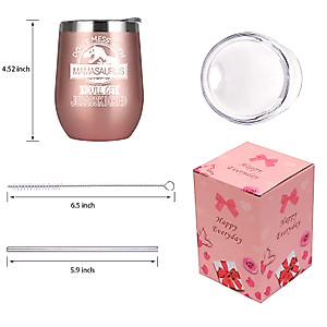 Mamasaurus Tumbler Don't Mess with Mamasaurus You'll Get Jurasskicked Tumbler Birthday Mothers Day Gifts for Mom from Daughter Son Kids Mom Gifts 12 Ounce with Gift Box Rose Gold