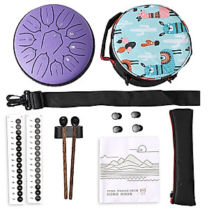 Steel Tongue Drum, Ubblove Handpan Drum 11 Notes 6 inch Percussion Instruments with Mallets Bag for Meditation Musical Education Concert Party Gifts - Purple