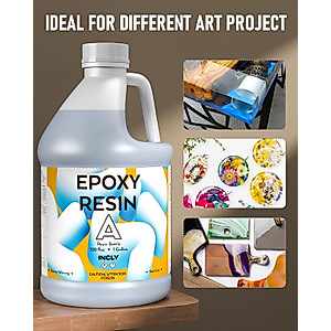 INCLY 2 Gallon Crystal Clear Epoxy Resin Kit, High Gloss & Bubbles Free Resin Supplies Coating & Casting Resin for Table Top, Countertop, River Table,Wood, Jewelry Making, Art Craft, Self Leveling 1:1
