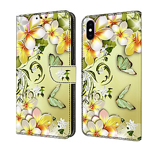 VODEFOX Wallet Case Compatible with iPhone 15 Case,Cute 3D Print Design Flip Folio Leather 2023 Phone Case Wallet leather Butterfly with Card Holder Magnetic Closure - Green Floral Butterfly
