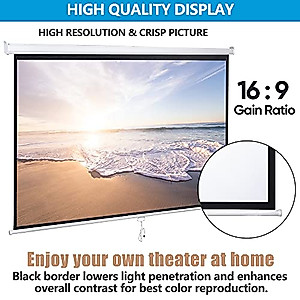 Oteymart 100 Inches Manual Projector Screen Pull Down-Portable Screen Video Projection 16:9 HD Matte White Home Theater with Auto Lock Anti-Crease for Home Theater Outdoor,Wall/Ceiling Mounting