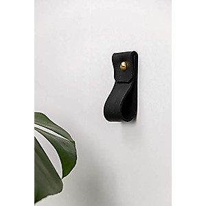 KEYAIIRA - Small Black Leather Wall Hook, minimalist leather strap hanger for bath towel holder leather wall hook strap towel hook bathroom decor brass towel ring nordic home