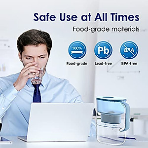 Waterdrop 200-Gallon Long-Life Lucid 10-Cup Water Filter Pitcher, NSF Certified, 5X Times Lifetime, Reduces PFAS, PFOA/PFOS, Chlorine, BPA Free, Blue