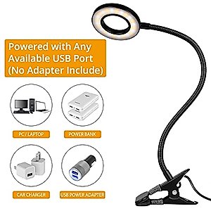iVict Clip on Ring Light, USB Desk Lamp with 3 Color Modes, 10 Brightness Levels, Eye Protection LED Desk Light, 360° Flexible Gooseneck LED Desk Lamp for Desk Headboard and Video Conferencing