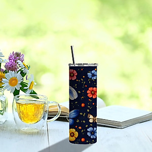 Medpol retro flower tumbler with lid and straw 20 oz insulated tumbler cups retro flower insulated travel coffee mugs for women cute sippy cups stainless insulated travel cups