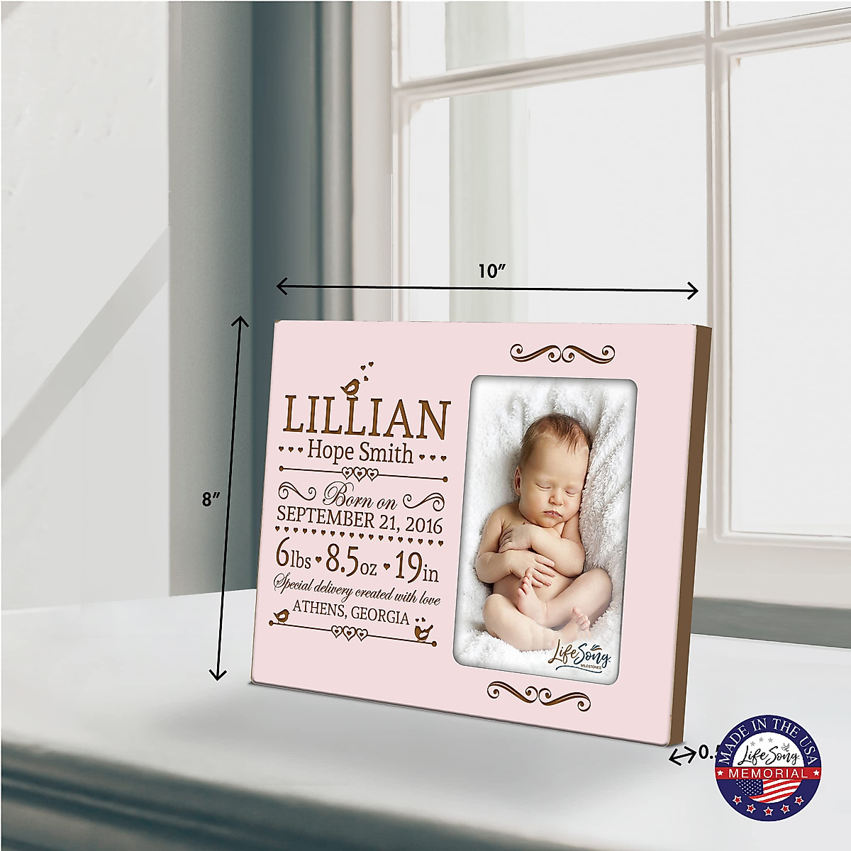 LifeSong Milestones Personalized Picture Frame New Baby Birth Announcement Picture Frame Holds 4x6 Photo Wall Decor Nursery Decor Baby Room Decor Modern Wall Decor Baby Keepsake Products