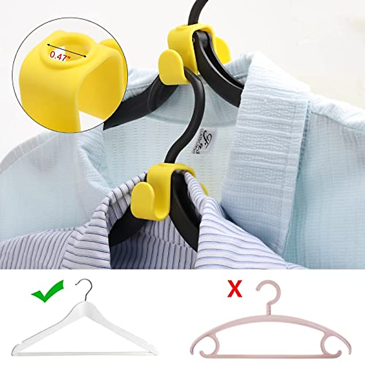 40 Pcs Double-Sided Clothes Hanger Connector Hooks Closet Space-Saving Hanger for Organizing Clothes, Yellow/Black
