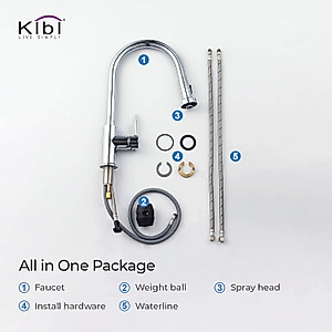 KIBI Casa Single Handle Pull Down Faucet for Kitchen Sink | Solid Brass High Arc Faucet Spout | Kitchen Faucet with Pull Down Sprayer (Chrome) (KKF2002) (Soap Dispenser included)