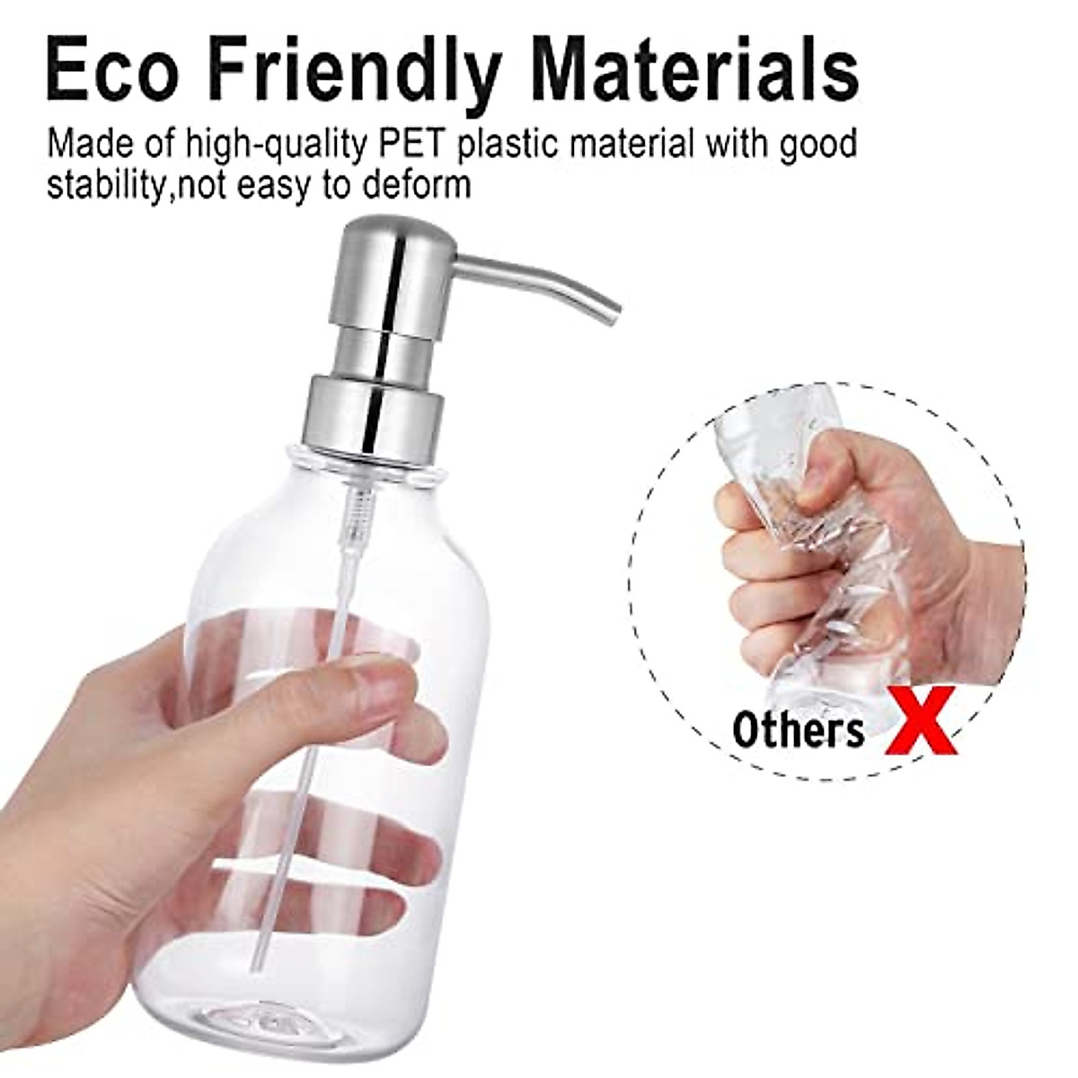 4 Set Foaming Hand Soap Dispenser Bathroom, Brushed Nickel Stainless Steel Foam Dispenser (Stainless Steel Pump + Clear Bottle)