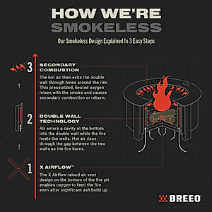 Smokeless Fire Pit | 22 Inches | Breeo X Series 19 Wood Burning Campfire | USA | Corten Steel | Best Durable Backyard Bonfire | Grilling & Cooking | Low Smoke Stove | Enjoy with A Group Or Solo