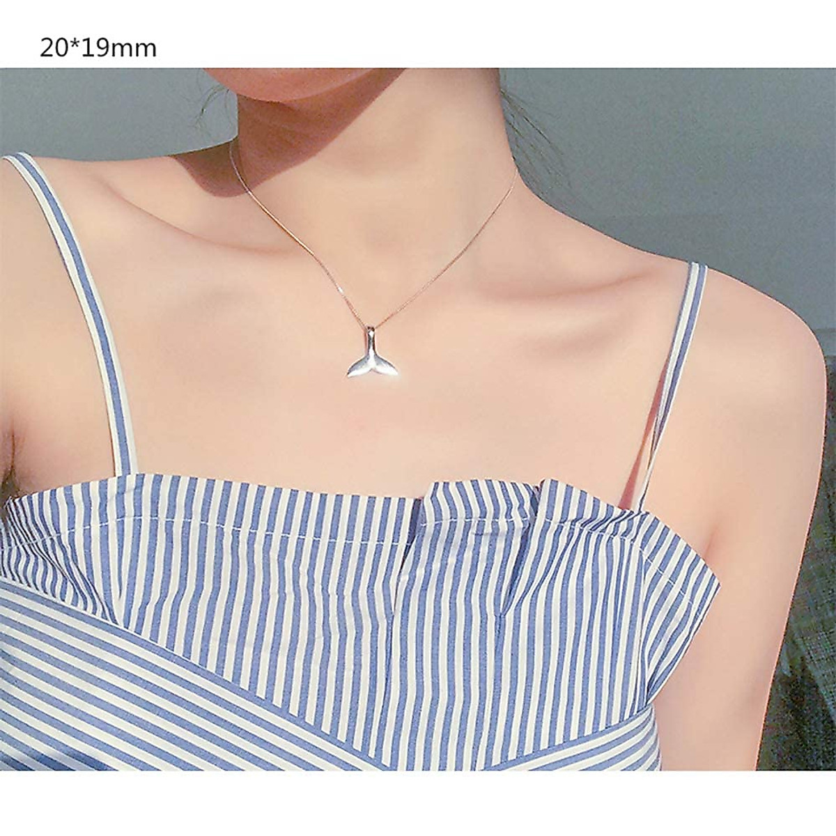 Sterling Silver Necklace with Double Mermaid Tail Pendants for Women Men Delicate Personalized Polished Fish Whale Tail Pendant Dangling 18" Chain Fashion Jewelry