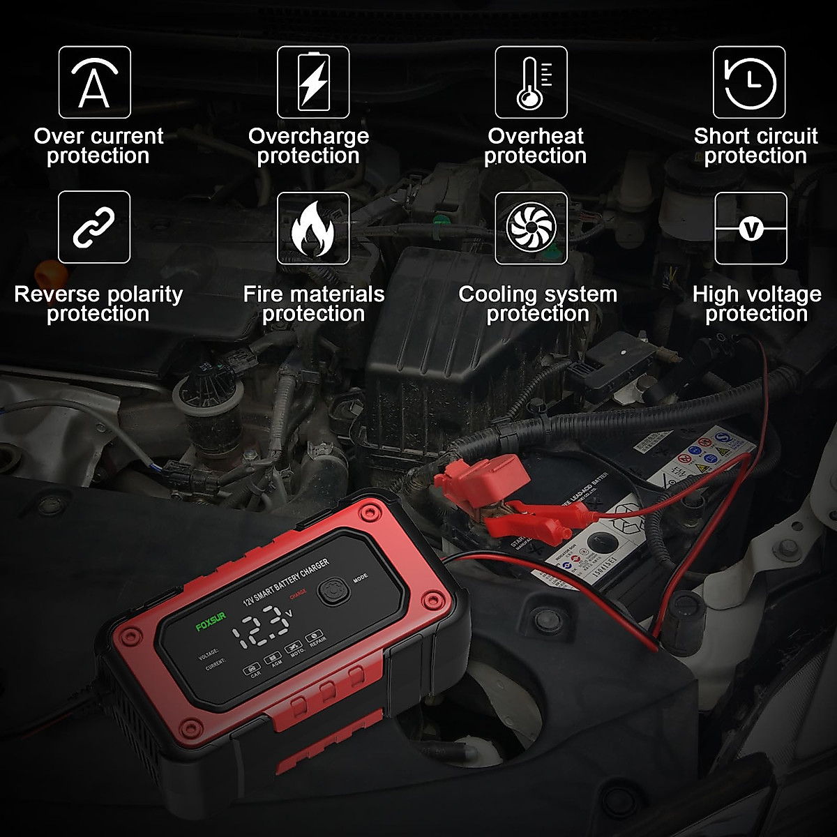 Car Battery Charger Automotive 12V 6A Portable Smart Automatic Trickle Charger Battery Maintainer Desulfator with LCD Display for Car Battery, Motorcycle, Lawn Mower, Lead Acid & ATV Batteries