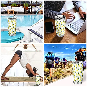 Jihqo Summer Pineapple Tumbler with Lid and Straw, Insulated Stainless Steel Tumbler Cup, Double Walled Travel Coffee Mug Thermal Vacuum Cups for Hot & Cold Drinks 12oz
