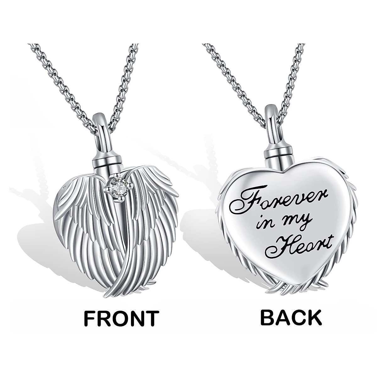 Eusense cremation jewelry for human ashes of loved one memorial heart urn necklace for women keepsake angel wing locket holder pandant