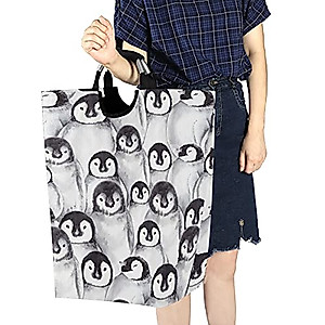 xigua Many Penguins Laundry Basket Large Laundry Hamper Foldable Dirty Clothes Toys Organizer Bag with Handles for Bathroom,Bedroom,College Dorm,Kids Room