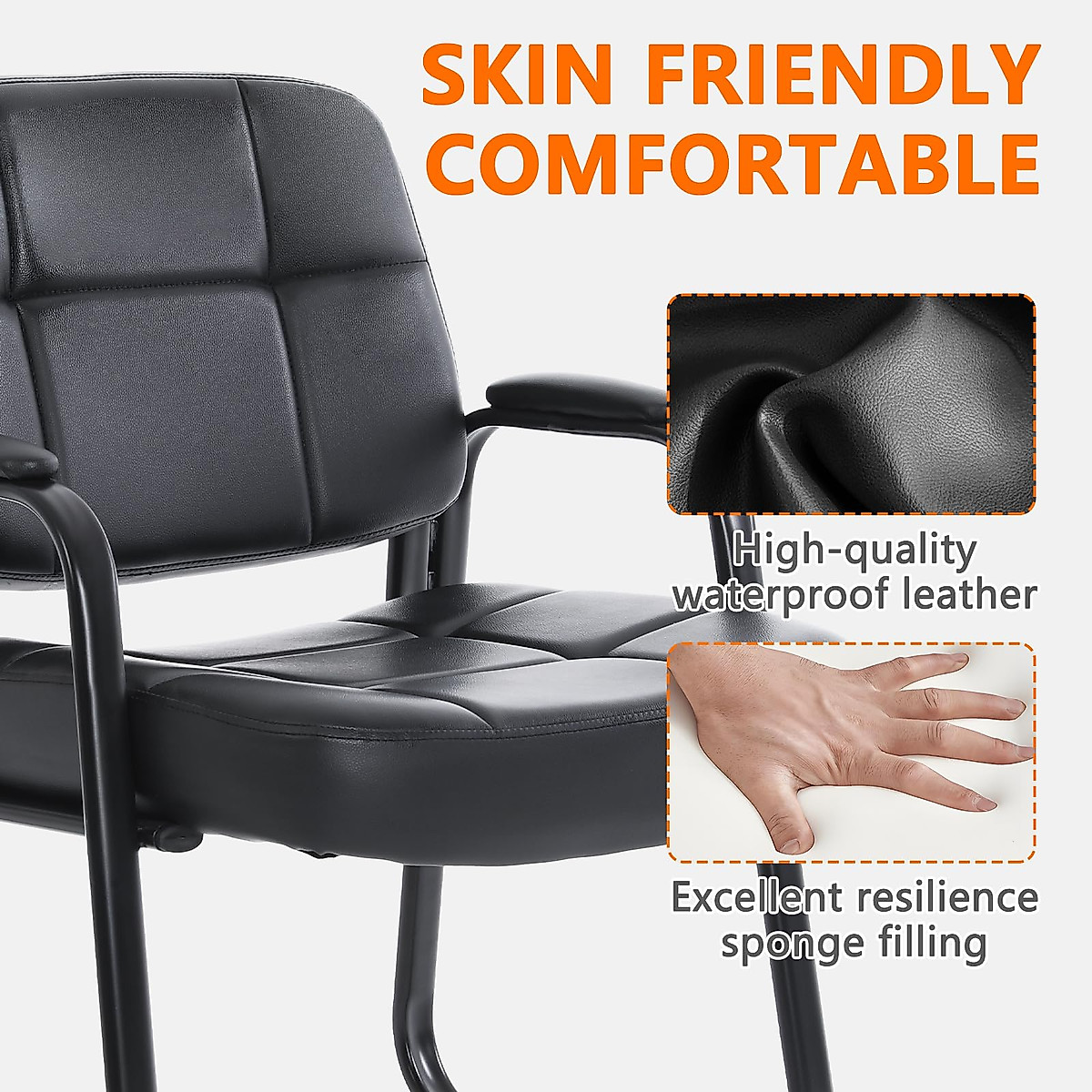 CLATINA Big & Tall Waiting Room Guest Chair with Bonded Leather Padded Arm Rest and Sled Base for Office Reception Lobby and Conference Desk, Black(2 Pack)