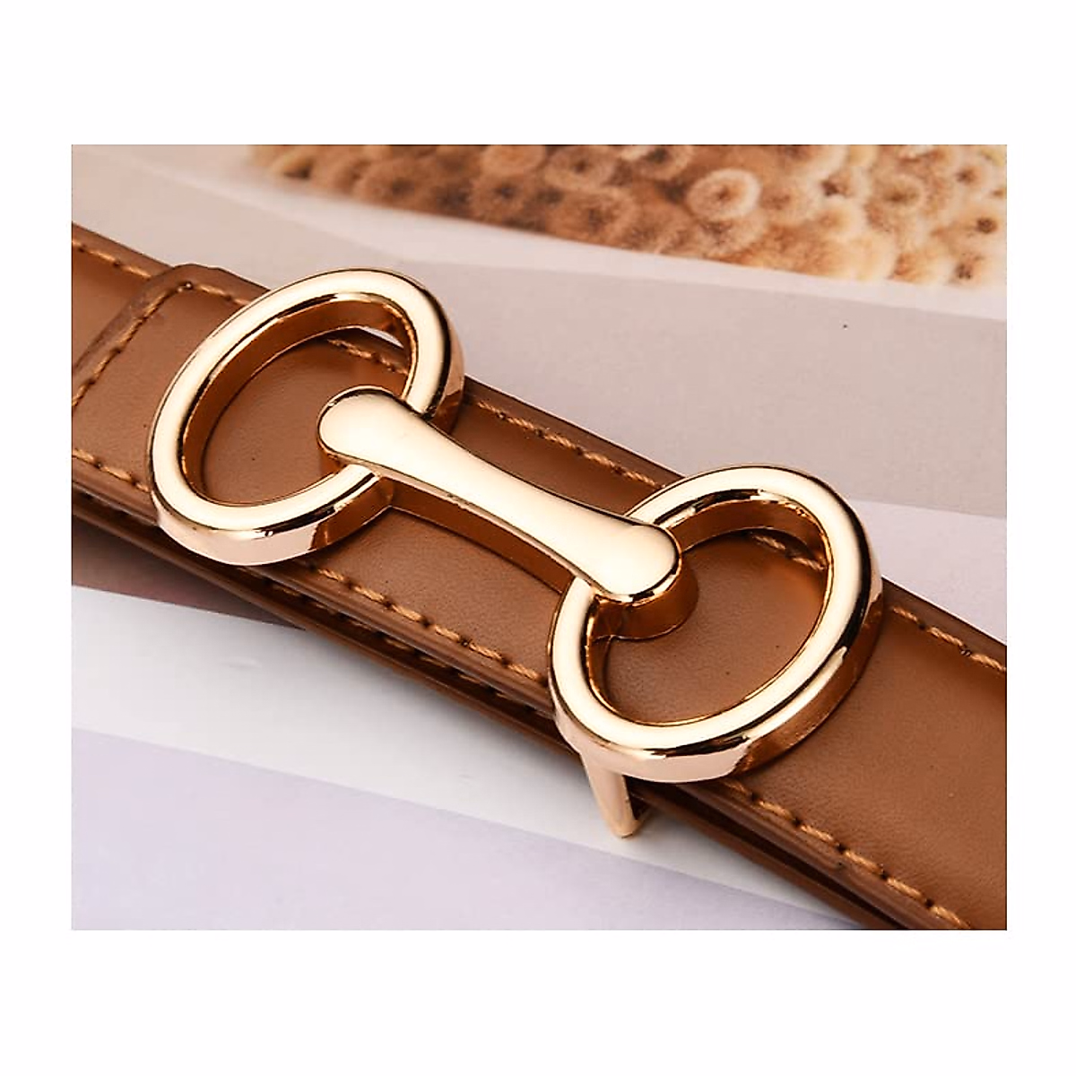 SPOMUNT Womens Classic Double Ring Buckle Design Leather Dress Belt，Fashion Belt for Jeans Pants (Brown, 105cm(Fits pants size 25"-33"))