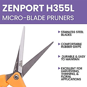 Zenport H355L Hydroponic Long Microblade Pruner, Stainless Steel Blade