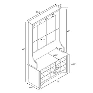 Prepac Hall Tree with Shoe Storage, Espresso