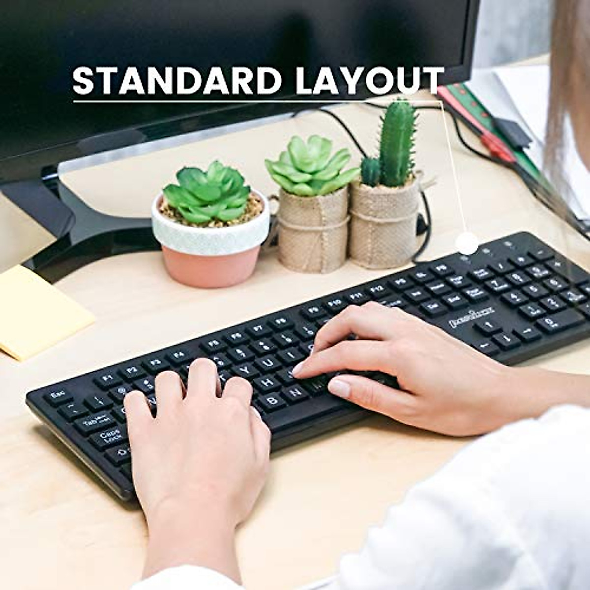Perixx PERIBOARD-117 Wired USB Keyboard with Standard US Layout and Chiclet Big Print Keys, Black