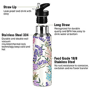 CZXW Butterfly Lavender Water Bottle Acuum Insulated Stainless Steel Leakproof Wide Mouth with Straw Lid for Fitness Gym and Outdoor Sports 34oz