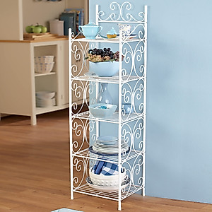 Collections Etc Scrollwork Design 5 Tier White Storage Shelf to Instantly Add Storage and Style