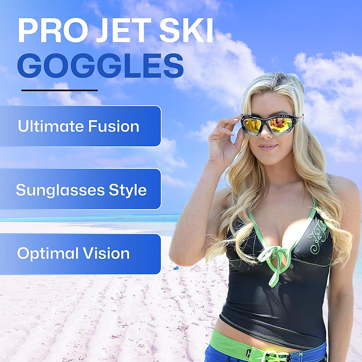 Jettribe Pro Jet Ski Goggles - Revo Lens, Black Fade Frame, PWC Watercraft, Jetski Racer Sunglasses - Racing Goggles With Protective Storage Case - Easy Fit Sport Glasses for Ultimate Water Adventure