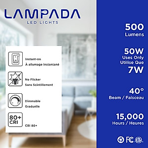 LAMPADA PAR 20 5000k LED Dimmable Flood Light Bulb Dimmable Bulbs for Recessed and Track Lighting Bulbs E26 Medium Base 50W Halogen Equivalent, 500 Lumens, 5000K Daylight White Pack of 4