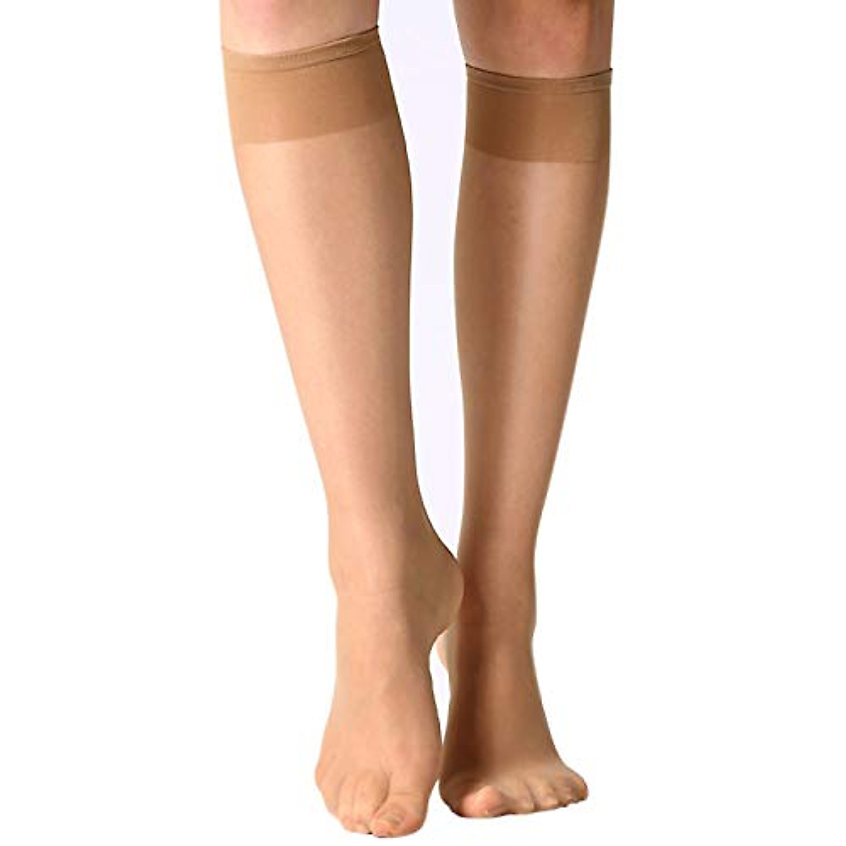 MANZI 12 Pairs Lady's Sheer Knee High Stockings (12 Pairs Natural)
