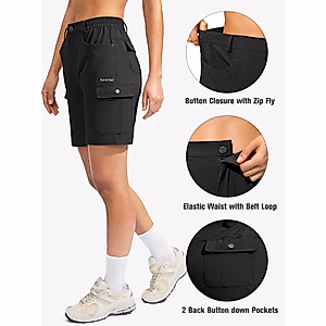 SANTINY Women's Hiking Cargo Shorts with 7 Pockets Lightweight Quick Dry 7 Inch Long Golf Shorts for Women Casual Summer (Black_L)