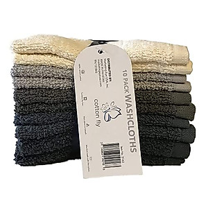 100% Cotton WashCloth( 10 Pack, Size 12 x 12 Inch) Soft and Absorbent, Machine Washable, Four Color Assortment.Randomly Shipped.