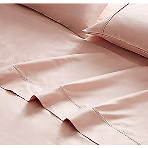Brielle Home 400 Thread Count Sheets Solid 100% Cotton Cooling Hotel Quality with Deep Pockets Sateen Sheet Set 4 Pieces, King, Rose