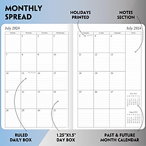 2024-2025 Academic Planner - Weekly and Monthly Planner July 2024 - June 2025, Holidays, Contacts and Notes Pages, Vegan Leather Cover, Elastic Closure, 5.5”x8.25”, Grey