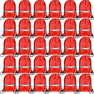 30 Pieces Reflective Drawstring Backpack Bags Sports Gym Cinch Bags Cinch Sack Tote Bags for School Yoga Sport Traveling (Red)