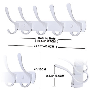 SKOLOO Coat Rack Wall Mount - Modern, Metal Wall Coat Rack with 5 Hooks, Pack of 2, Sturdy Wall Hook Rack Rail for Hanging Coat, Jacket, Clothes, Hat, White