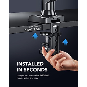 HUANUO Single Monitor Mount, 13 to 32 Inch Gas Spring Monitor Arm, Adjustable Stand, Vesa Mount with Clamp and Grommet Base - Fits 4.4 to 19.8lbs LCD Computer Monitors