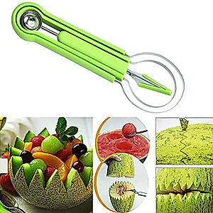 Esmartlife Melon Baller Scoop Set, Professional 4 In 1 Stainless Steel Fruit Carving Tools Knife Kit,Fruit Scooper Double Sided Melon Baller for Watermelon Ice Cream（Green)