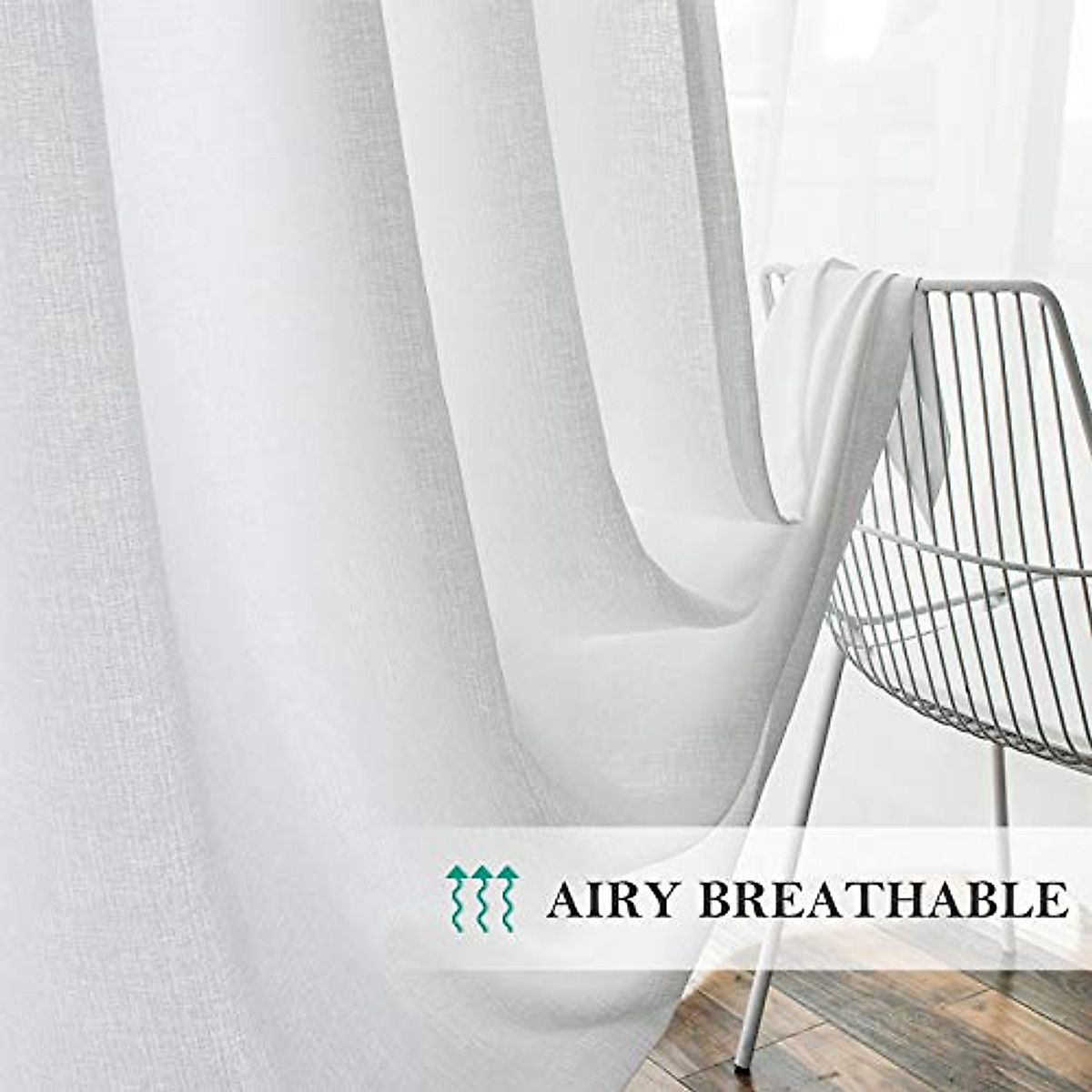 Melodieux White Semi Sheer Curtains 108 Inches Long for Living Room, Bedroom Extra Long Linen Look Rustic Grommet Voile Drapes, 52 by 108 Inch (2 Panels)