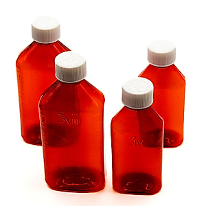 Pharmacy Oval Bottle Amber 1 oz with CR Caps Included (QTY. 100) - Prescription Pharmacy Bottle, Pharmacy Container, Prescription Plastic Container by Sponix